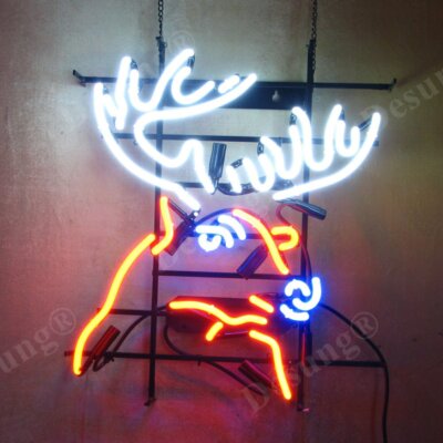 Outdoors Deer Elk Head Neon Light Sign Lamp Glass Decor Wall Hanging 20 ...