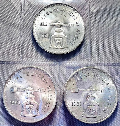 Mexico 1980 1 Troy Oz .925 Silver Una Onza Troy Rounds - Set Of Three(3 ...