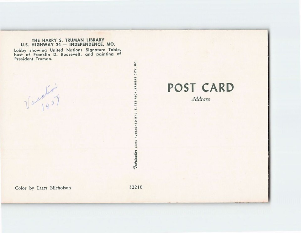 Postcard Lobby The Harry S. Truman Library Independence Missouri USA | eBay