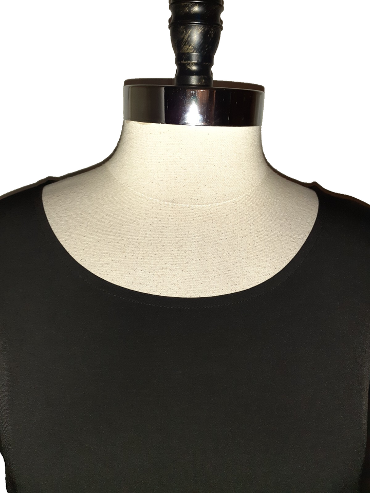 SUSAN GRAVER Size XL Fit and Flare Dress Black Short Sleeve Liquid Knit ...