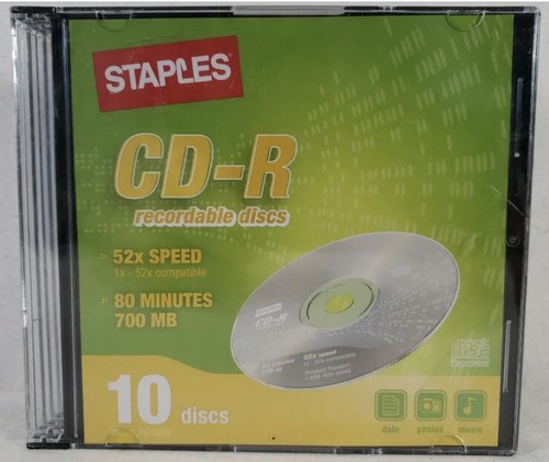 Staples 10 CD-R Recordable Discs 52X Speed 80 Minutes 700 MB with Jewel ...