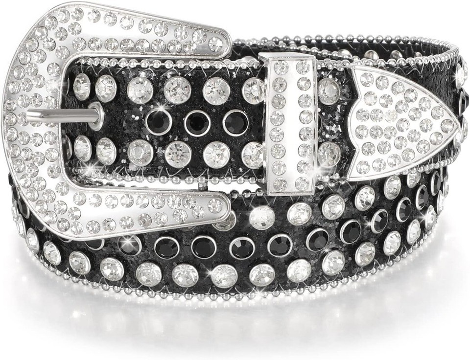 Women Men Rhinestones Belt Bling Cowboy Studded Leather Belt Diamond ...