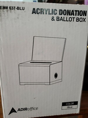 NIB acrylic donation and ballot box blue 6.25"x4.5"x4" cash box ...