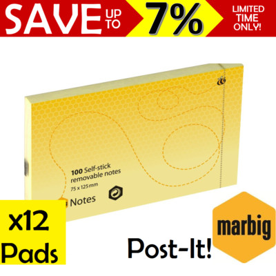 Marbig Self Stick Sticky Removable Notes 75x125mm 12x100 Sticky Notes ...