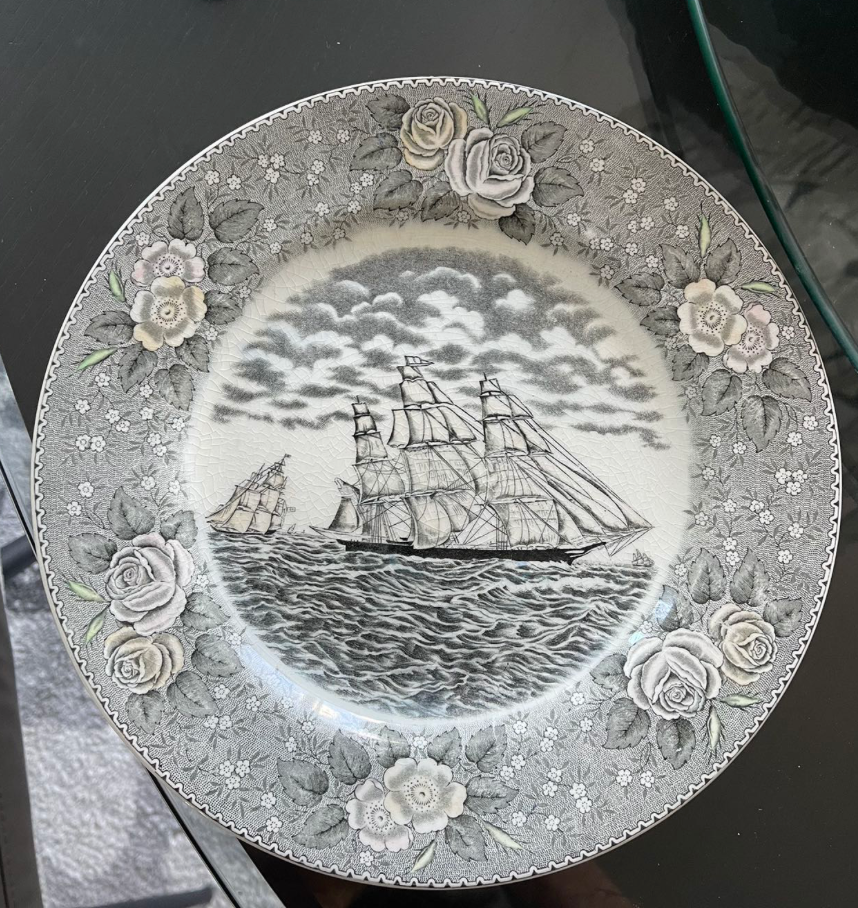 Antique Black & White Adams England Pottery Plate - the Clipper Ship ...