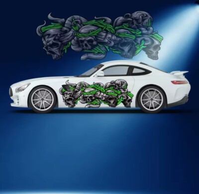 Flame Flowers Skull Car Side Sticker Vinyl Self-adhesive; Universal Fit ...