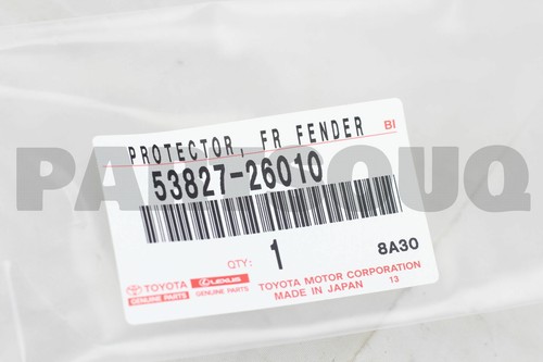 5382726010 Genuine Toyota PROTECTOR, FRONT FENDER SIDE PANEL, RH/LH ...