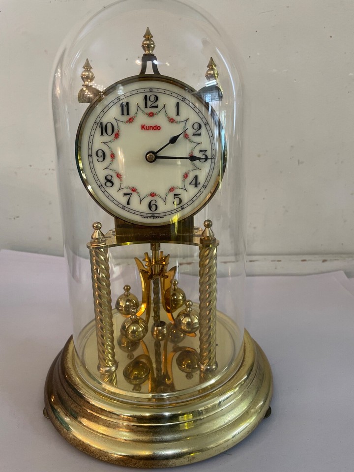VINTAGE GERMAN KUNDO ANNIVERSARY CLOCK PORCELAIN DIAL PLASTIC DOME ...