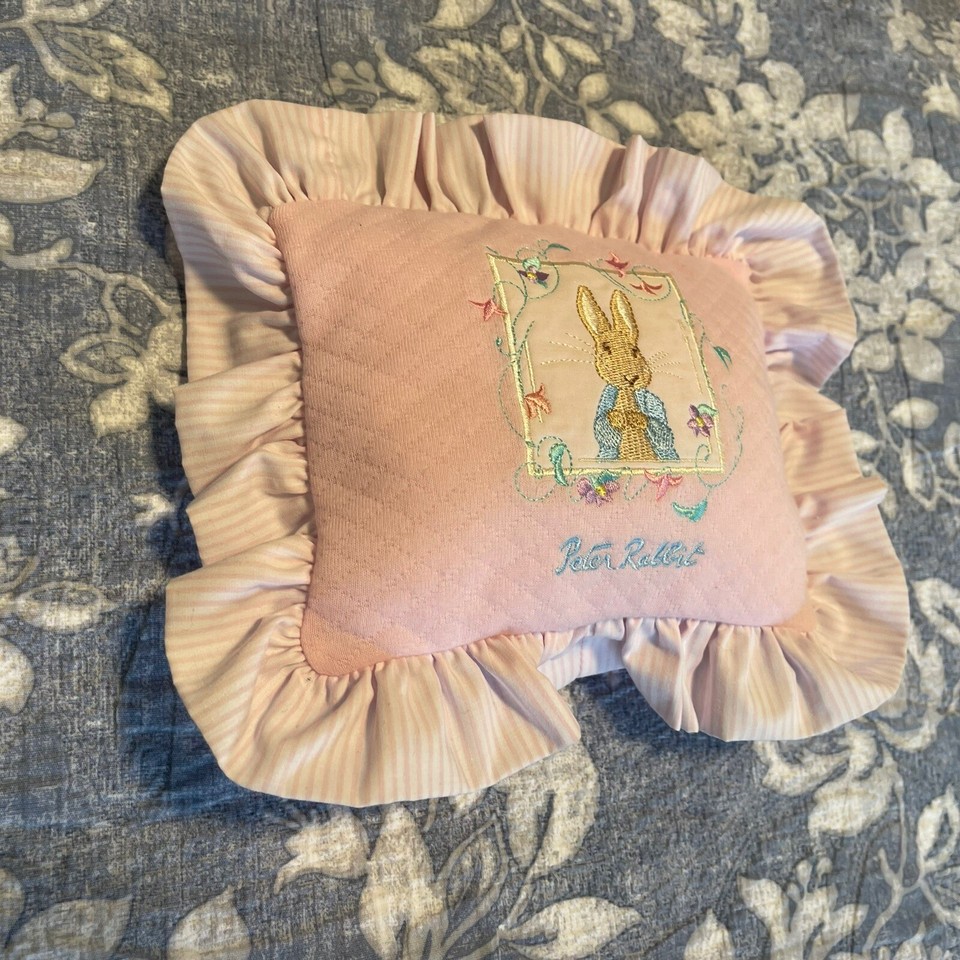 VINTAGE EDEN PETER RABBIT PINK EMBROIDERED HANGING CRIB MUSICAL PILLOW ...
