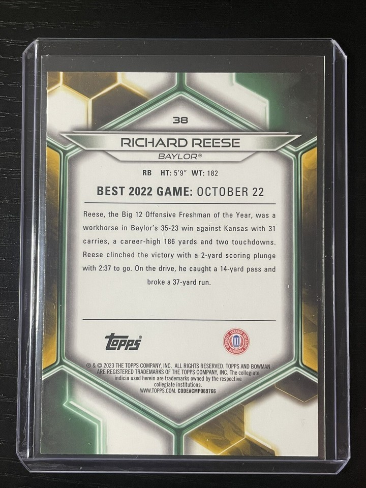 2023 Bowman U Best Football Richard Reese Base Card Baylor Running Back ...