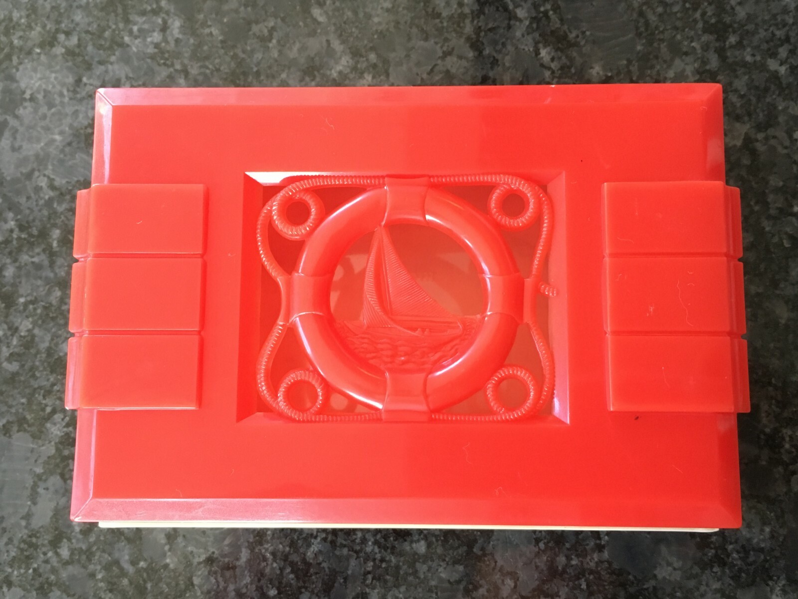 Vintage Hickok Red Plastic Vanity Dresser Box Rare Sailboat Art Deco ...