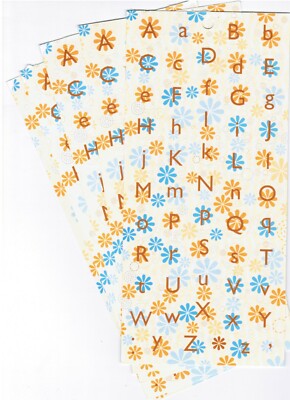 5 LARGE sheets ABC Brown Round Flowers Upper Lower Case Scrapbook ...