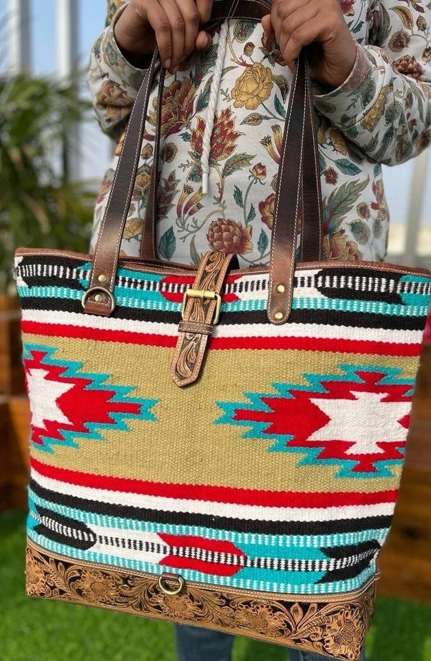 Large western Aztec tote bag-Weekend Aztec Leather Travel Tote- All ...