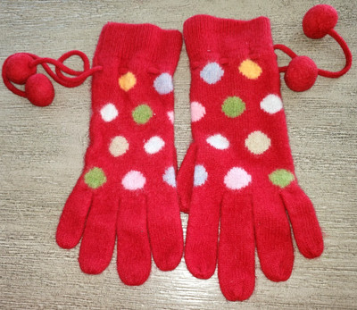 womens medium/large RED WINTER GLOVES by GAP polka dots pompoms ...