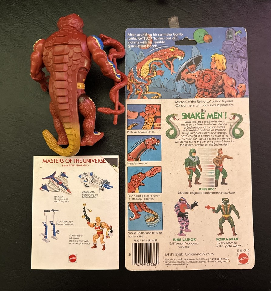 MOTU Rattlor 1985 Mattel Figure W/ Cardback & Mini Comic Masters of the ...
