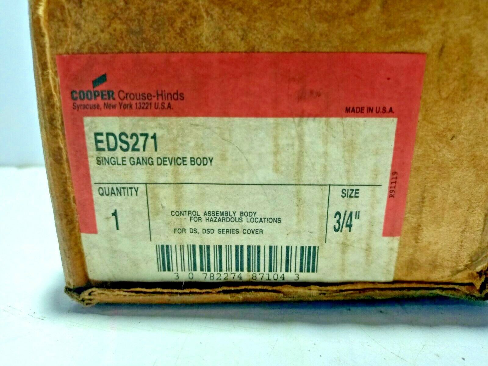 Cooper Cruse Hinds eds271 Single Gang Device Body ¾” DSD918 Front ...