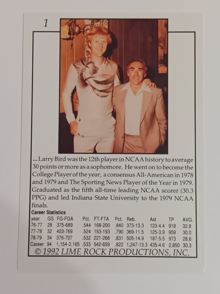 1992 Lime Rock Productions LARRY BIRD Hologram Basketball Card # 1 ...