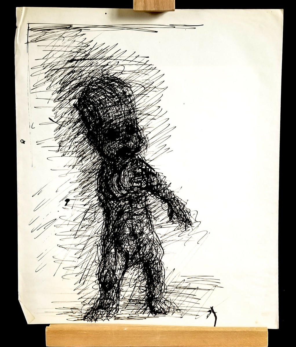 Brutalist Painting Figure Original Brutalist Drawing "Portrait 24" By