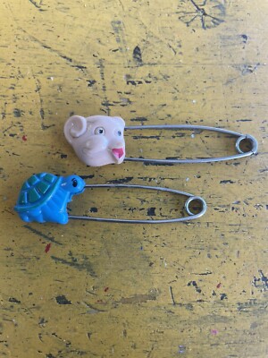 Vtg Pig Turtle Diaper Pins Gerber Lock Hong Kong Safety Stainless Steel ...