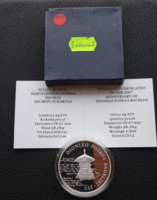 Lithuania 2012 silver coin 50 litas Dionizas Poskas Baubliai Museum ...