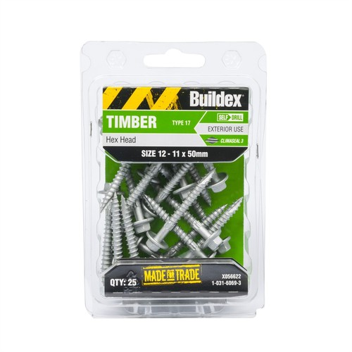 Buildex 12-11 x 50mm Climaseal Hex Head Timber Screws - 25 Pack Screws | eBay