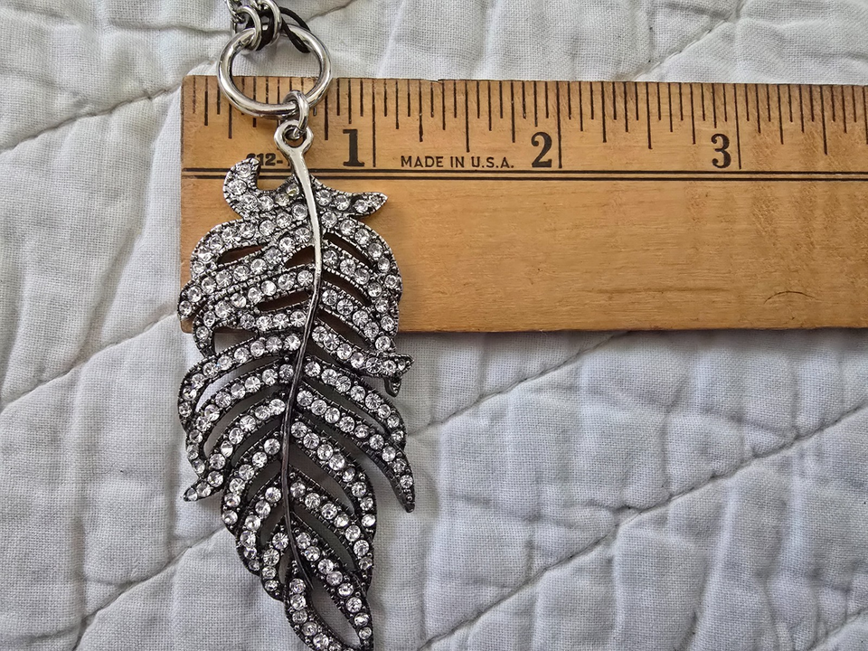 NEW Cookie Lee Necklace Genuine Crytal Feather Leaf Pendant Wear Long ...