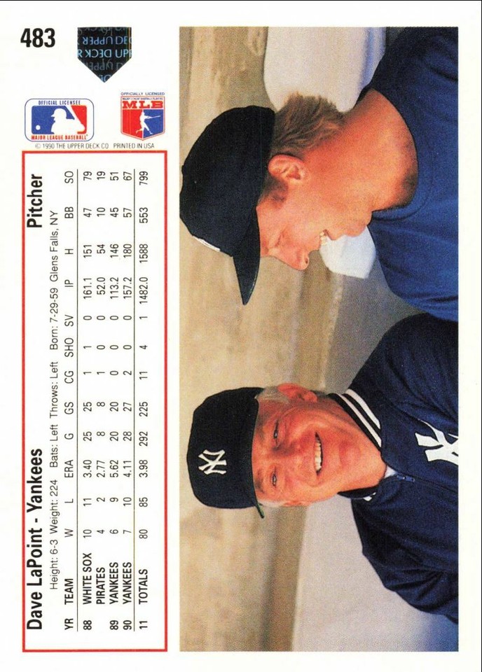 1991 Upper Deck Baseball Dave LaPoint New York Yankees #483 | eBay