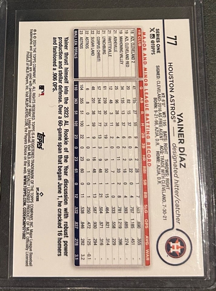 Yanier Diaz 2024 Topps Series 1 Gold Cup #77 Houston Astros | eBay