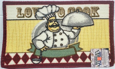 TEXTURED PRINTED RUG (18"x30") FAT CHEF WITH DISH, LOVE TO COOK ...