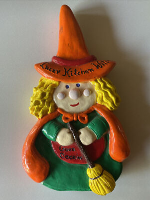 Vintage Carol Rardon 1980 Halloween Lucky Kitchen Witch Chalk Ware Wall ...
