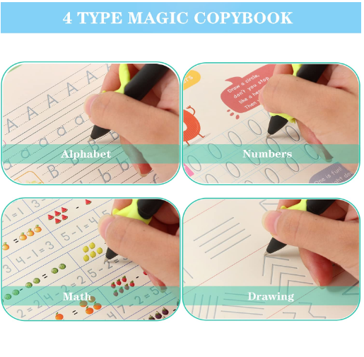 4 PC Reusable Grooved Writing Books for Kids, Magic Copy Books,Reusable ...