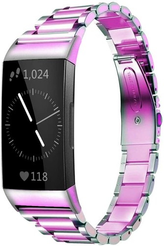 For Fitbit Charge 4 / 3 / HR Rainbow Stainless Steel Watch Band Wrist ...