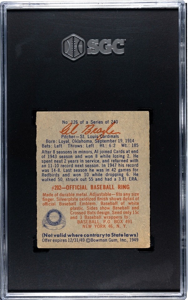 1949 Bowman 126 Al Brazle (script Name On Back) SGC 3 VG | eBay
