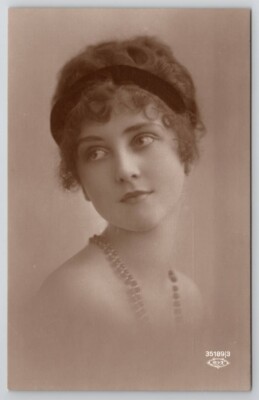 RPPC Beautiful Flapper Girl In Headband Beads Necklace Portrait ...