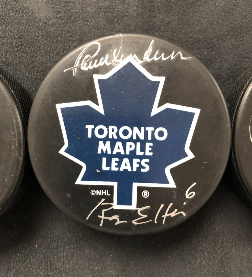 LOT 3 TORONTO MAPLE LEAFS AUTOGRAPHED HOCKEY PUCKS CLARK ELLIS ANDERSON ...