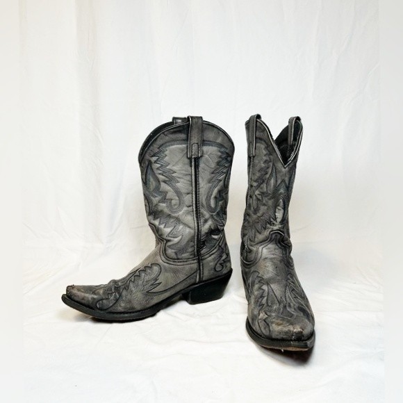 Laredo Mens Garrett Black Distressed Leather Snip Toe Cowboy Western ...