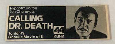1980 KBHK tv ad ~ horror Ghoulie Movie CALLING DR DEATH Lon Chaney Jr ...