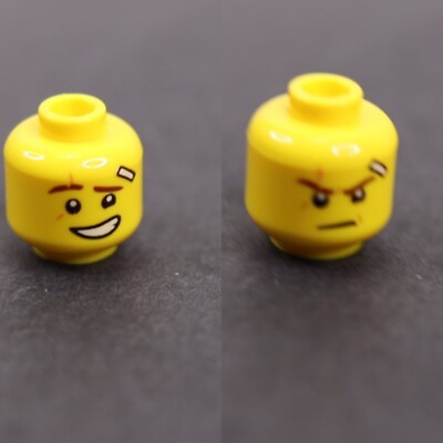 LEGO Minifigure Head Brown Eyebrows Scar White Bandage Grin with Teeth ...