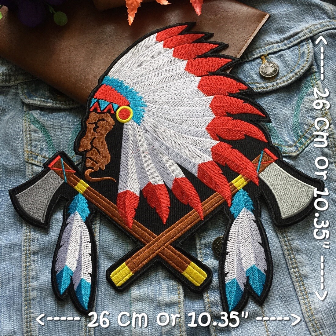 Native Indian Chief Cross Ax Iron on Embroidered Large Back patch XL | eBay