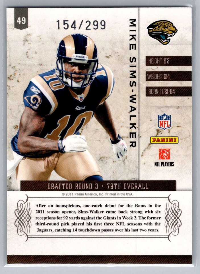 2011 Panini Plates & Patches #49 Mike Sims-Walker | eBay
