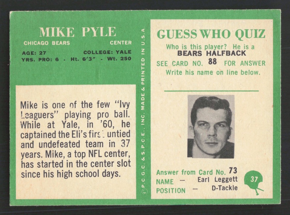 Mike Pyle 1966 Philadelphia #37 Chicago Bears VG-EX SU |0604 | eBay