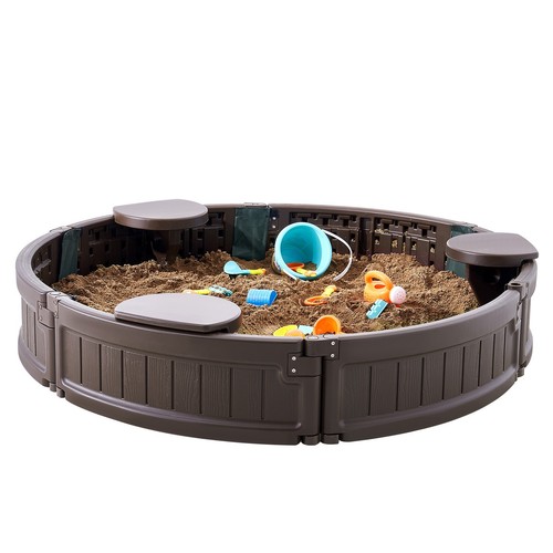 Uimoso Sandbox with Cover Round Sand Box HDPE Sand Pit Outdoor Backyard ...