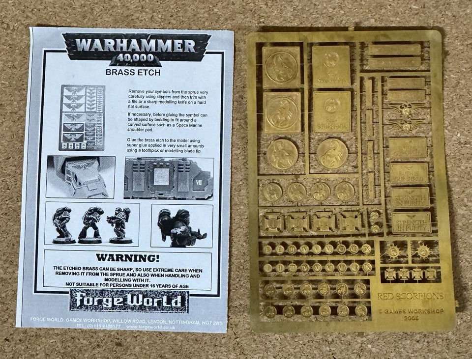 Warhammer 40k Forge world Red Scorpions Brass Etch Untouched sheet 8P ...