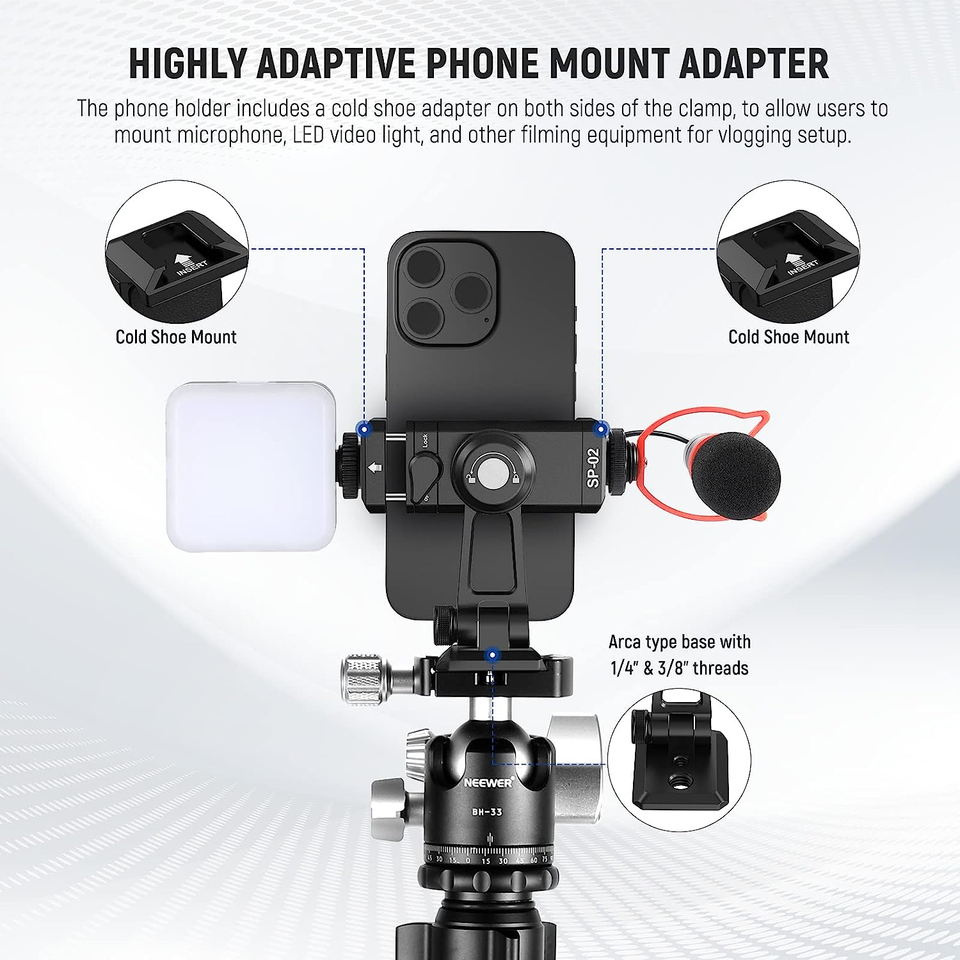 Metal Phone Tripod Mount Adapter with Arca QR Base, Cold Shoe, 360 ...