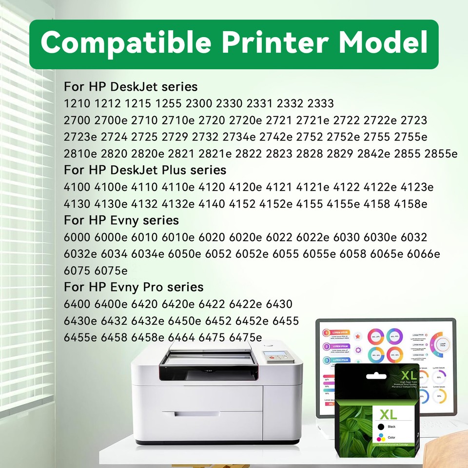 67XL Ink Cartridge for HP 67 Ink Deskjet 2700e 2752e 2800e 4155e Envy ...