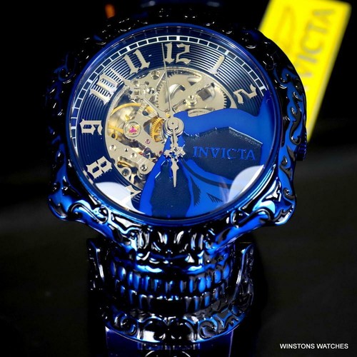 Invicta Artist Skull Automatic Skeletonized Blue Stainless Steel 50mm ...