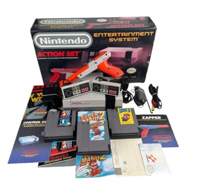 Nintendo NES Action Set Console Complete In Box w/Orange Zapper Mario 1 ...