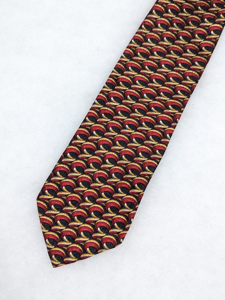 ERMENEGILDO ZEGNA Vtg Black Red Geometric Curve Silk NECKTIE TIE | eBay