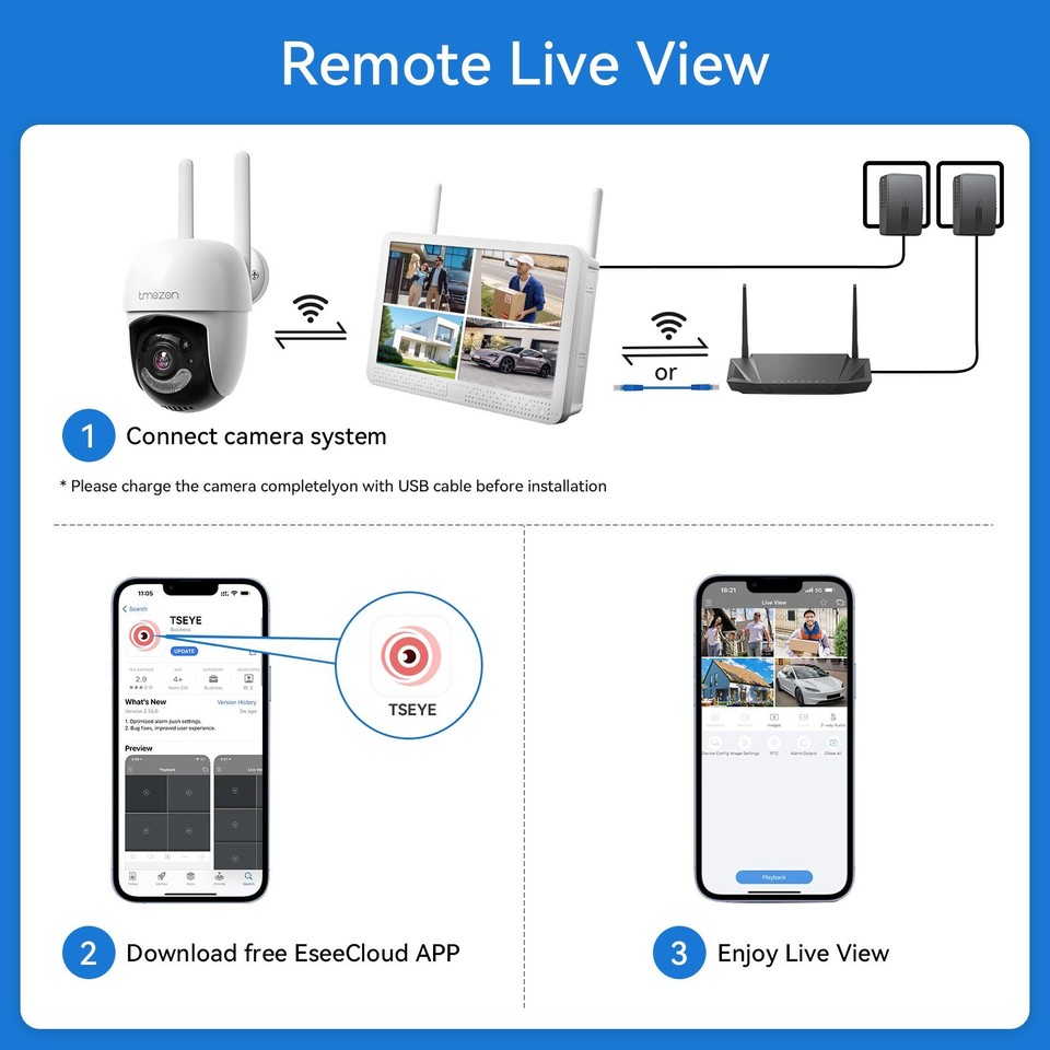 8MP PTZ Security Camera System 12'' Monitor Outdoor Wireless Audio PTZ ...