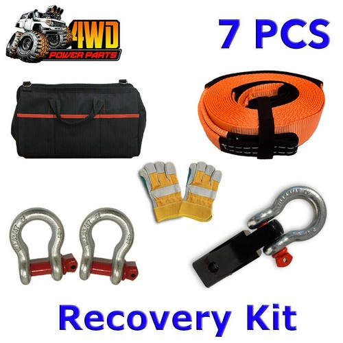 7 PCS Winch Recovery Kit Snatch Strap Hitch Receiver Bow Shackles ...
